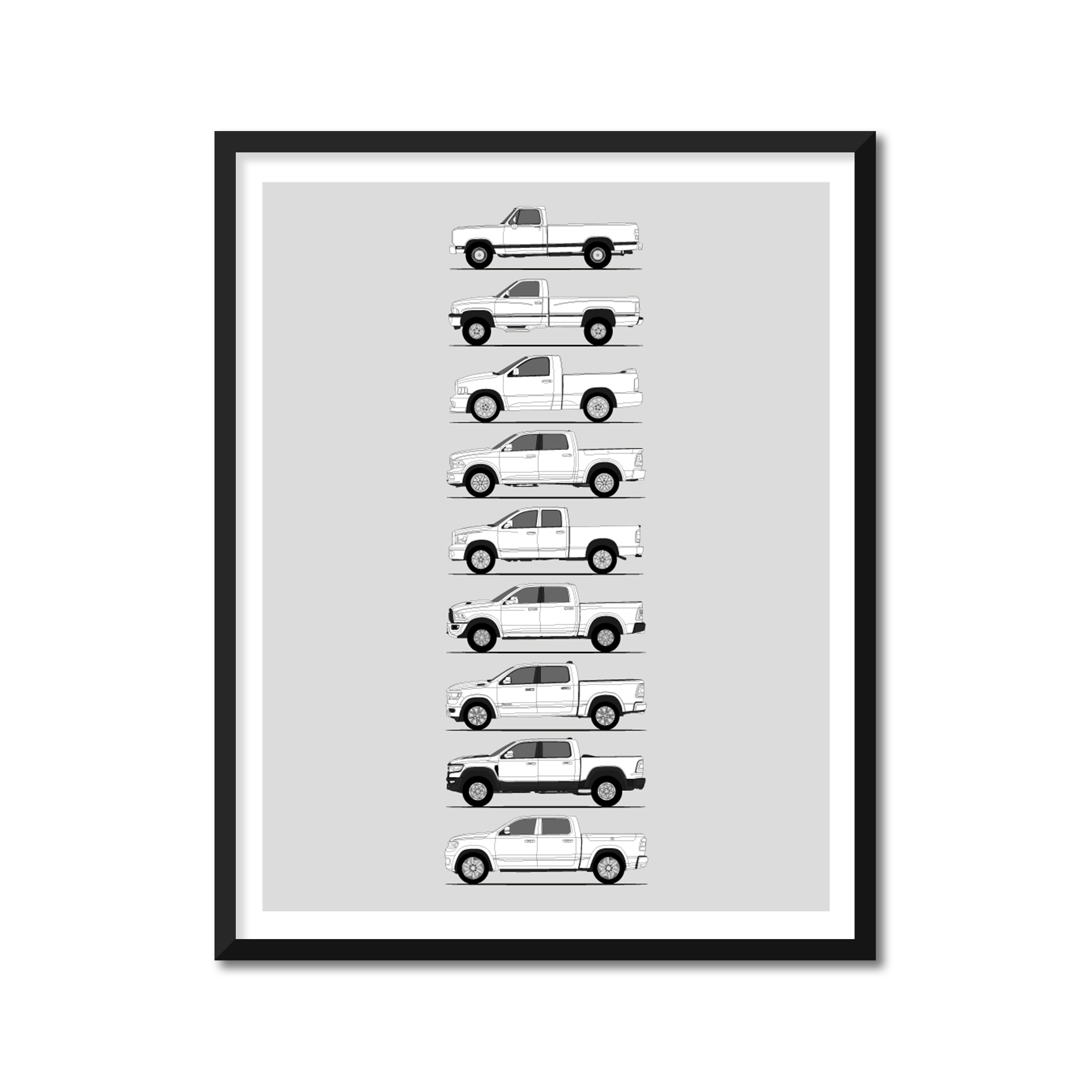 Dodge 1500 Generations History and Evolution Poster (Side Profile ...