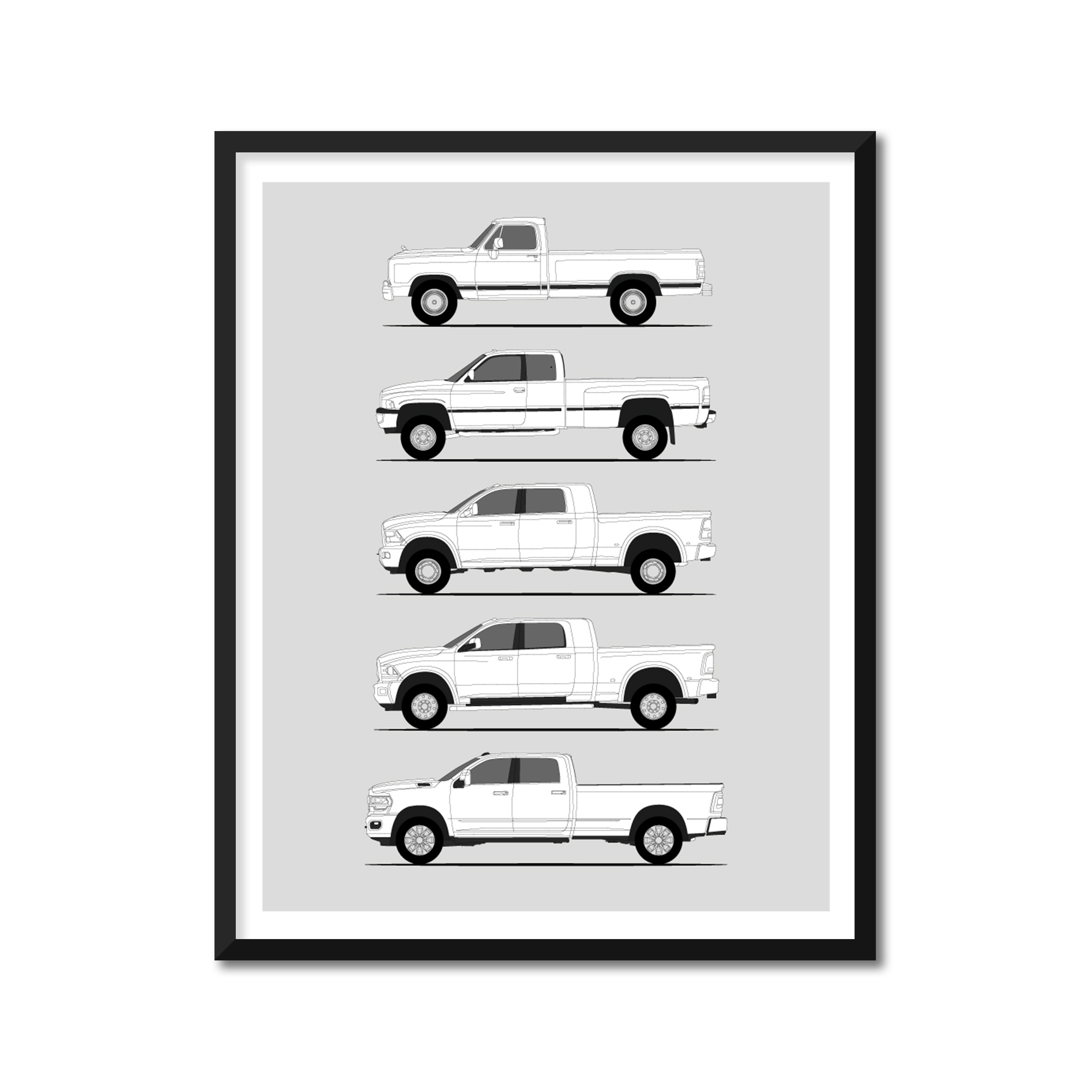 Dodge 3500 Generations History and Evolution Poster (Side Profile ...