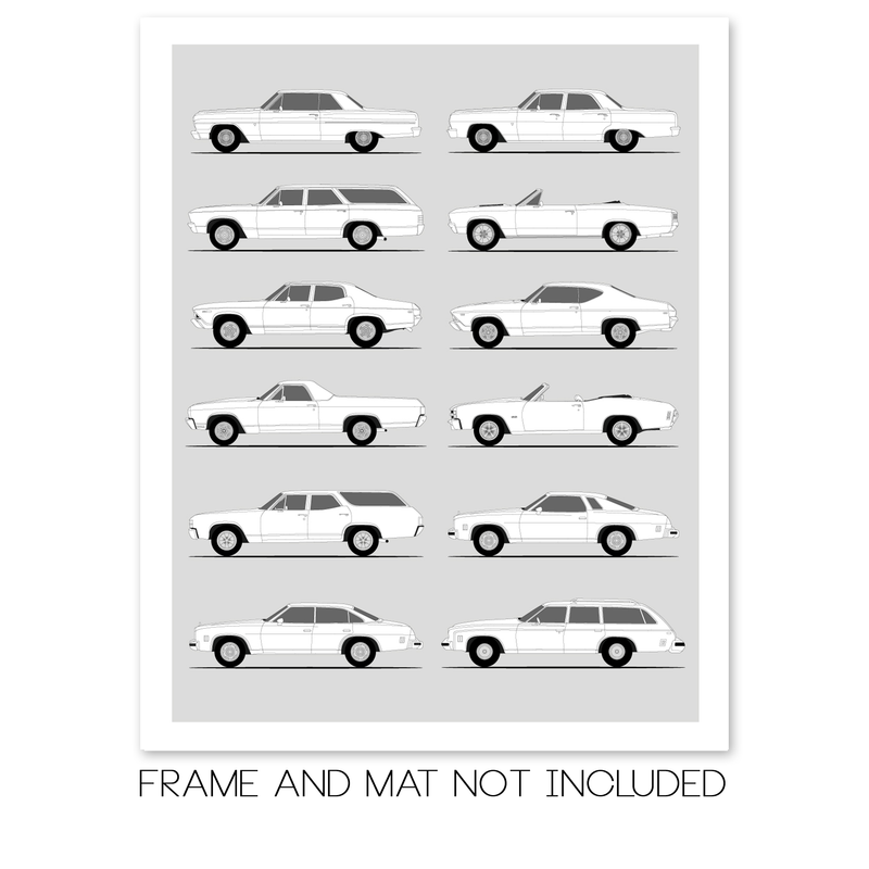 Chevy Chevelle Generations History and Evolution Poster (Side Profile ...