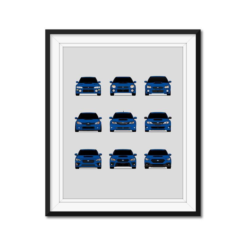 Subaru WRX Impreza Generations History and Evolution – Custom Car Posters