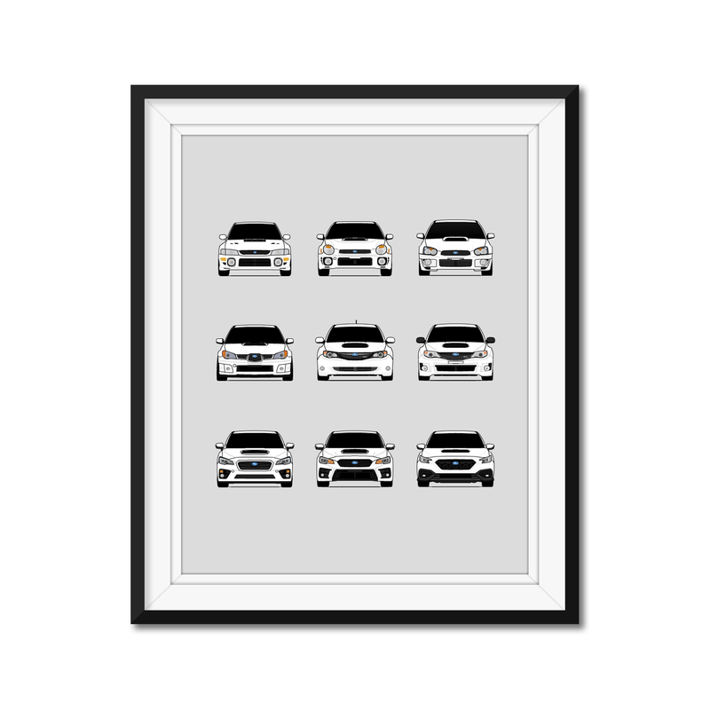 Subaru WRX Impreza Generations History and Evolution – Custom Car Posters