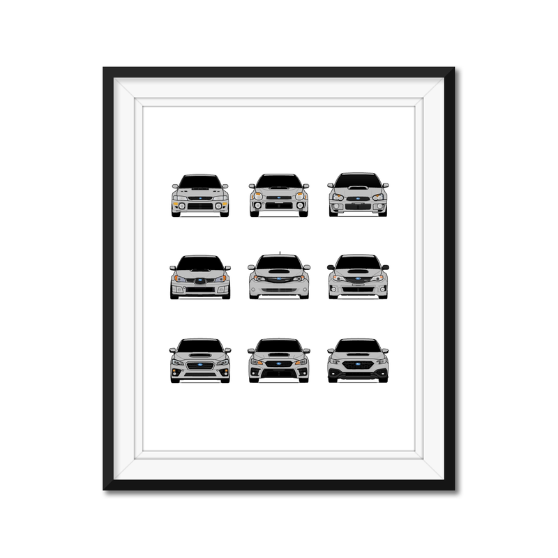 Subaru WRX Impreza Generations History and Evolution – Custom Car Posters