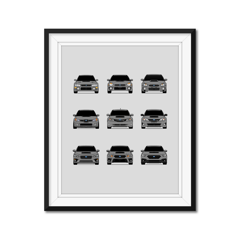 Subaru WRX Impreza Generations History and Evolution – Custom Car Posters