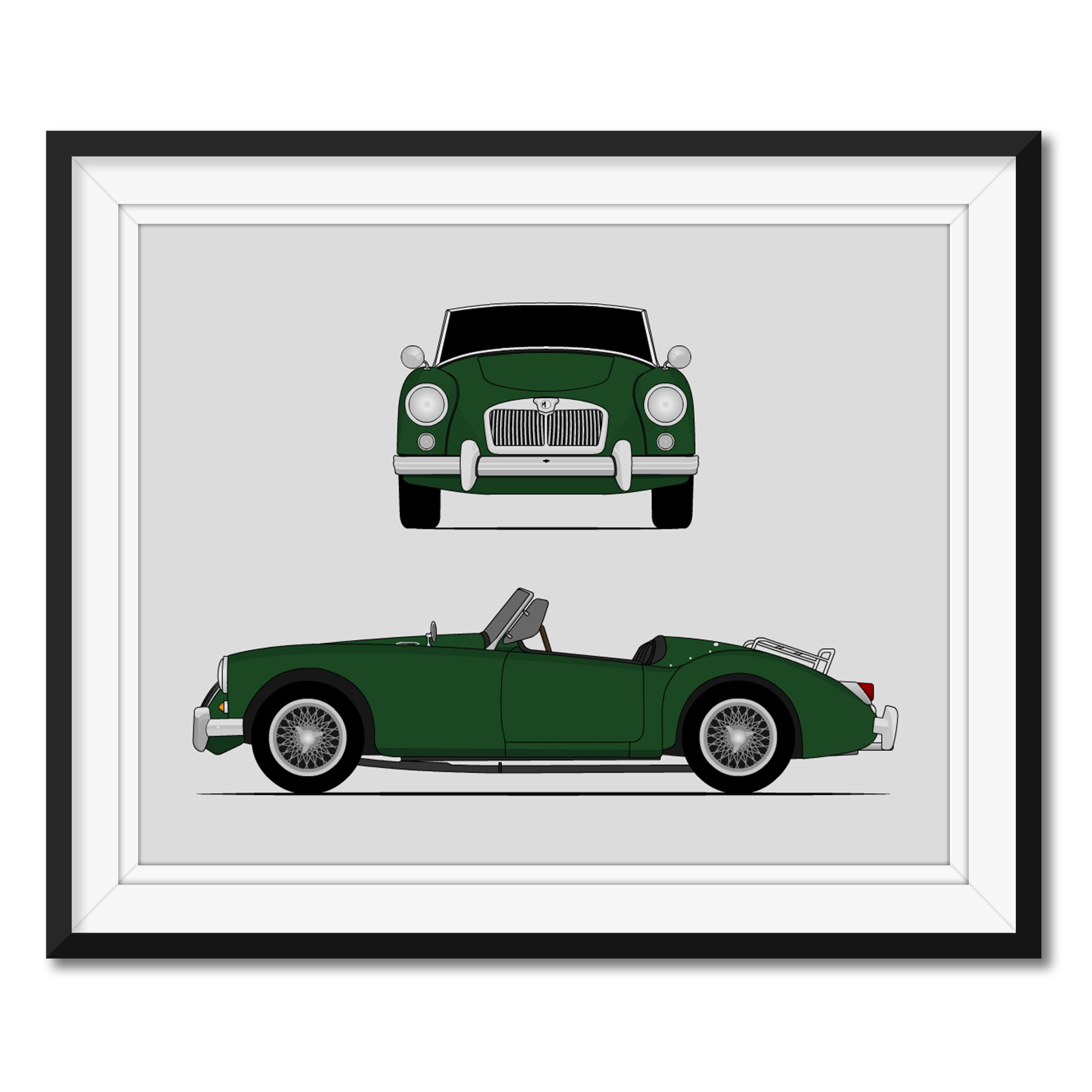 MG MGA Roadster (1955-1962) (Front and Side) Car Poster – Custom Car ...