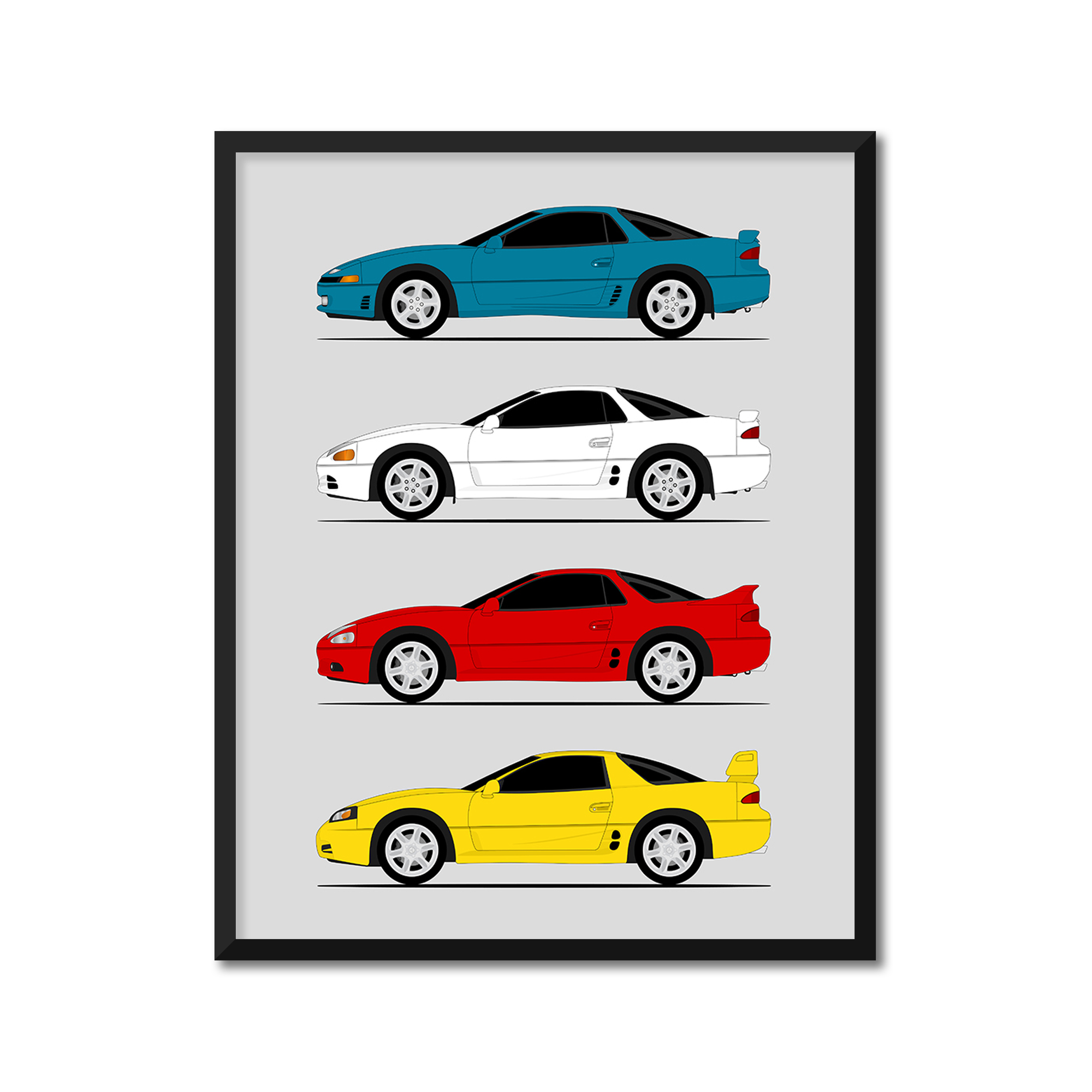 Mitsubishi 3000GT Generations History and Evolution Poster (Side Profi ...