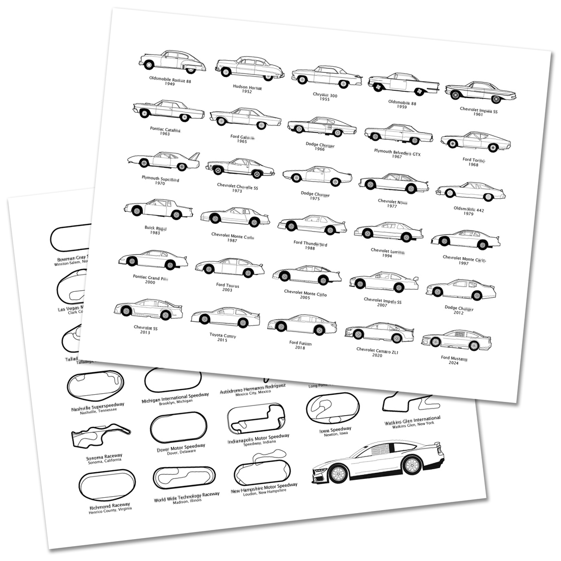 NASCAR Cup Car 2025 Race Track AND Race Car Generations Poster SET ...